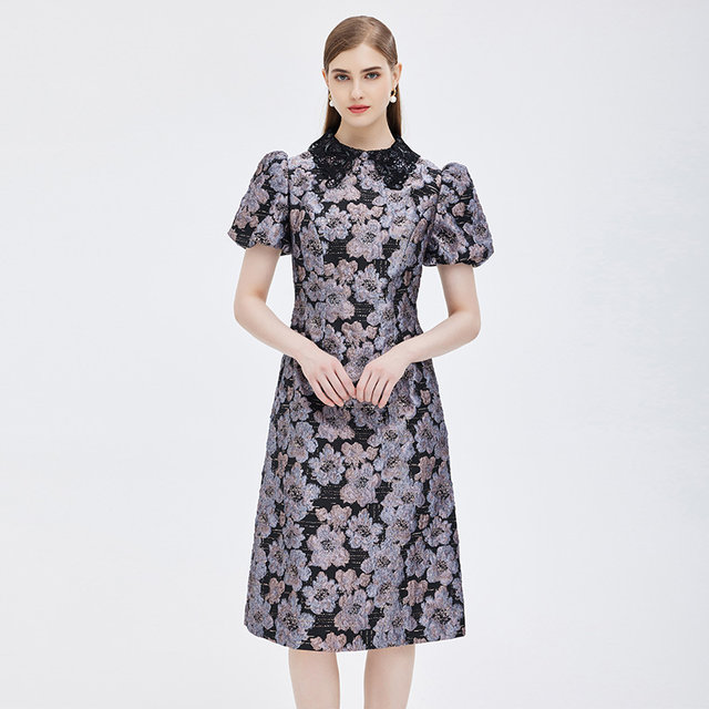 Ma Tiannu autumn and winter new product purple flower bubble sleeve ...