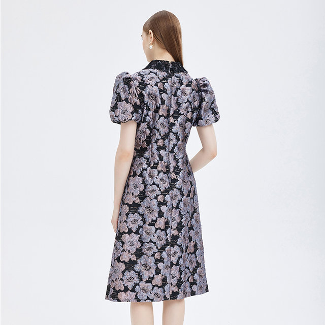 Ma Tiannu autumn and winter new product purple flower bubble sleeve ...