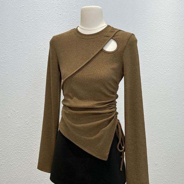 Retro positive shoulder long -sleeved T -shirt Female autumn fashion ...