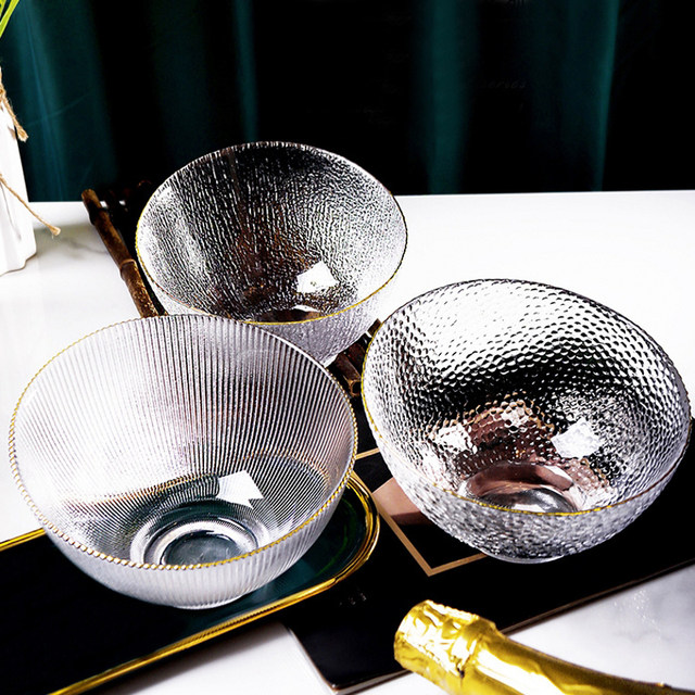 Japanese light luxury glacier pattern gold glass half-moon bowl fruit ...