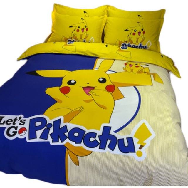 Cute Pikachu bed four-piece set pure cotton boy children's bed sheet ...