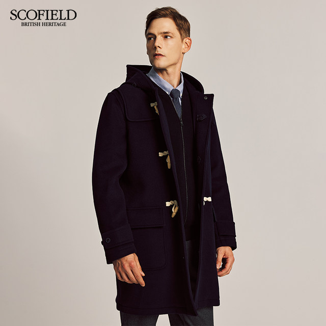 SCOFIELD new woolen coat men's medium-length thickened casual woolen horn button coat