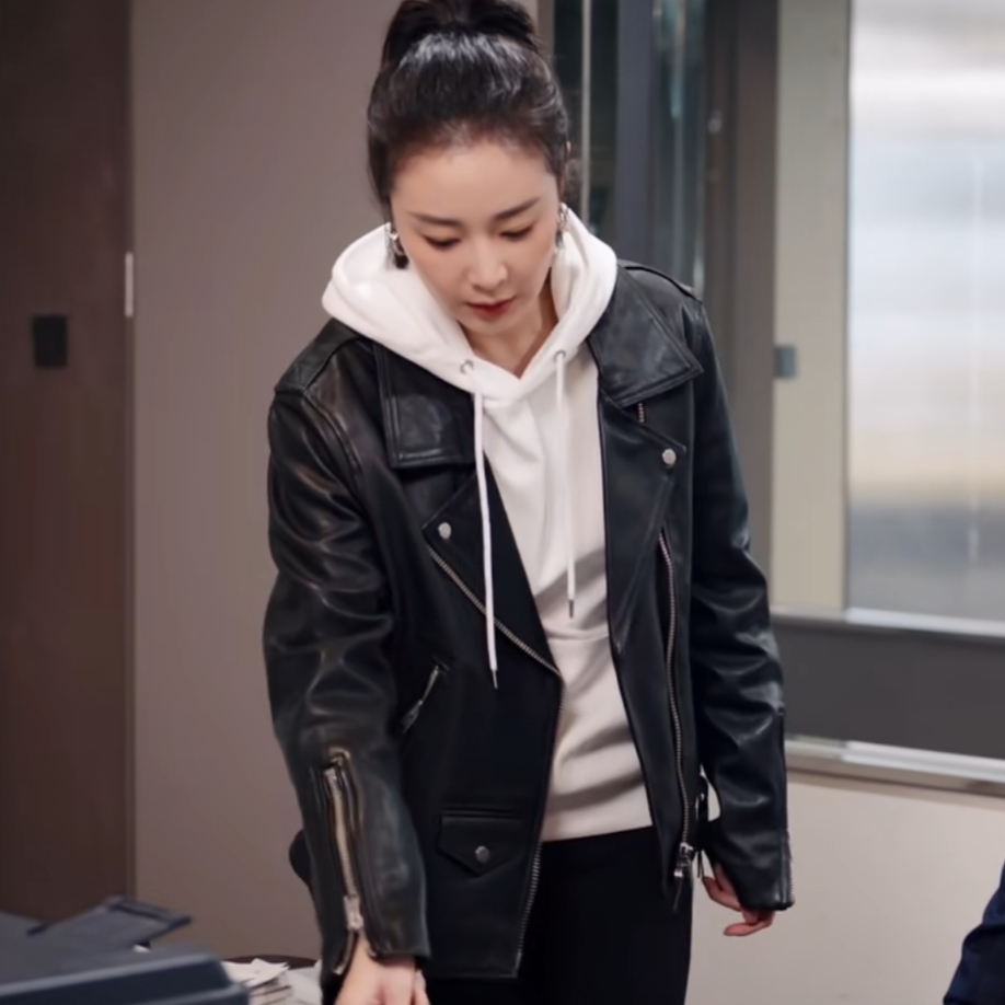 Original Rose Storm Gao Yejiang Yidi The same leather jacket, lapel, long-sleeved jacket, top ...