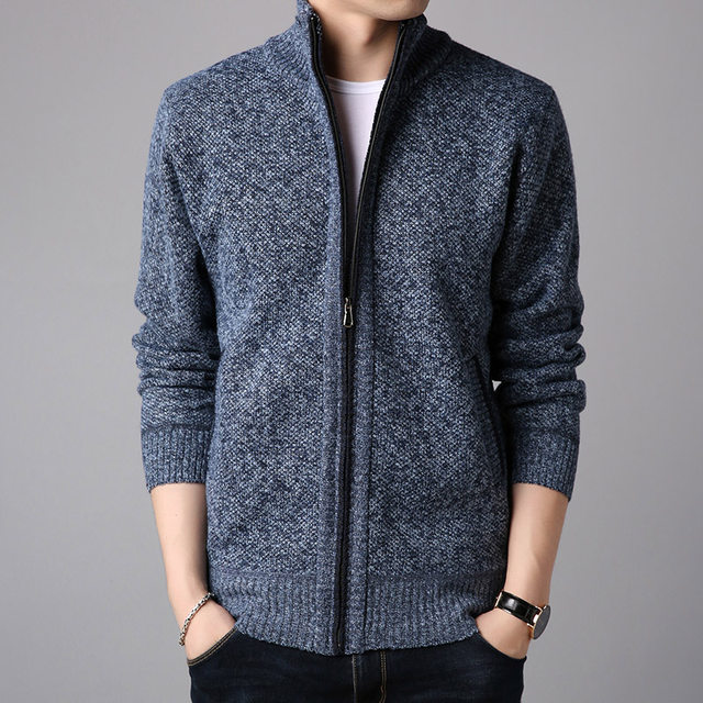 Men's sweater jacket thickened plus velvet loose sweater men's youth ...