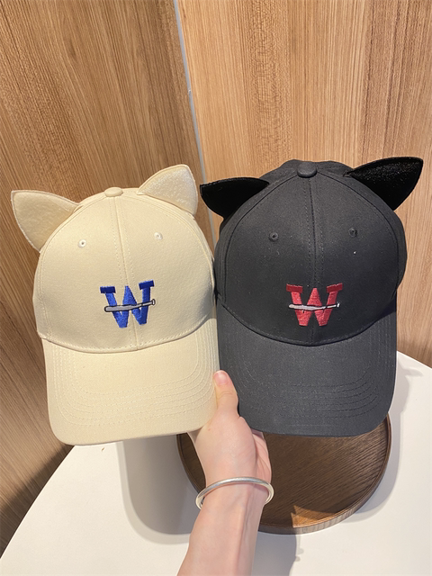 Embroidered letters cute cat ear baseball cap male and female students ...