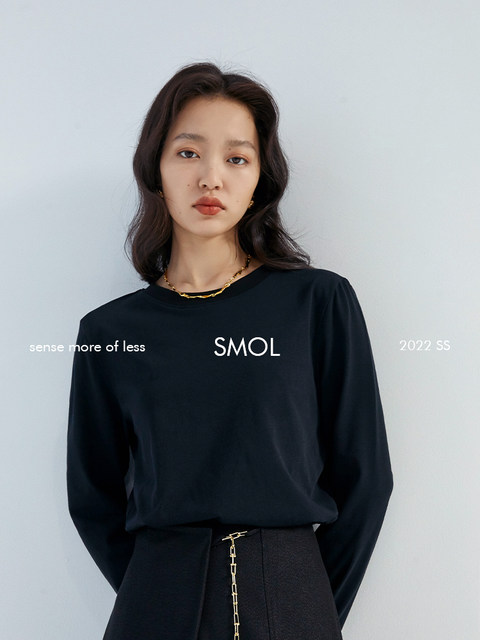 SMOL Studio Classic Circles long -sleeved long -sleeved thin T -shirt Simple solid color spring ...