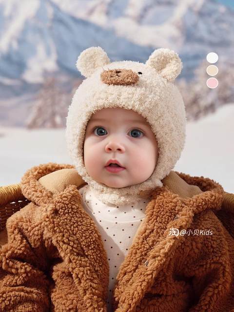 Baby hat autumn and winter baby wool hat coral velvet male ears hats ...