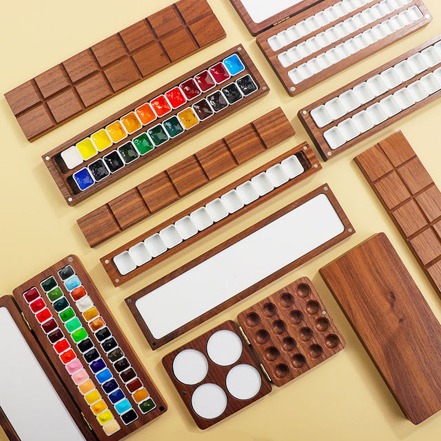 Watercolor pigment storage box Walnut pigment box empty box 24 color ...