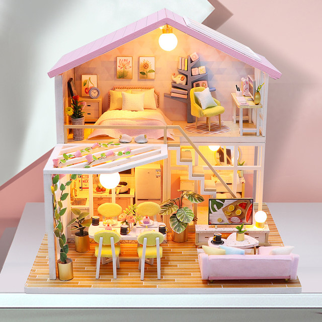 diy cabin honey time pink princess room hand-assembled house model ...