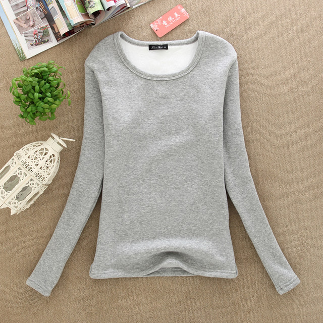 2018 autumn and winter new velvet thick long -sleeved T -shirt slim ...