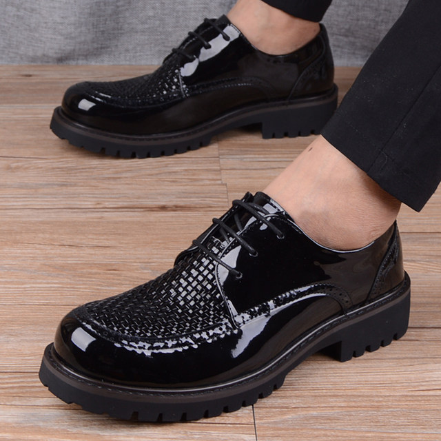 Summer men's patent leather big toe shoes for business hollow ...