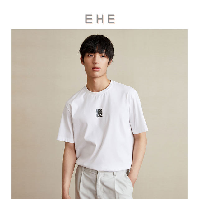 EHE men's clothing, new summer white pure cotton creative print, loose ...