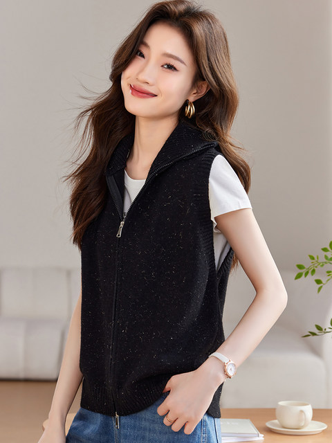 Stand-collar cashmere vest for women loose and slim knitted wool horse ...