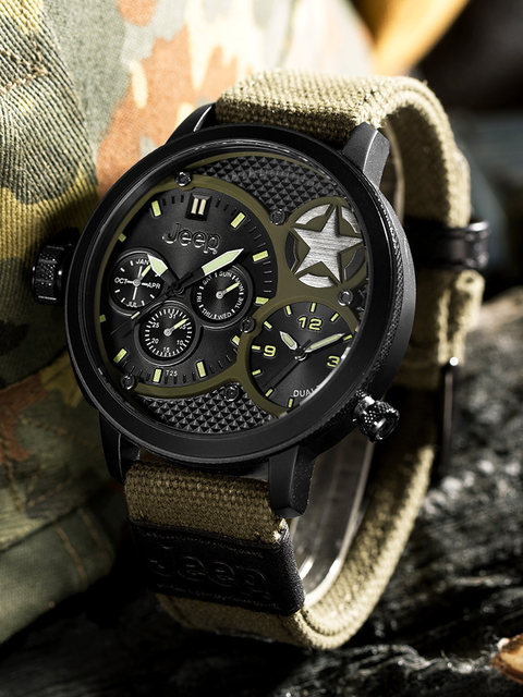 Jeep Watch for Men, Dual Movement, Dual Time Zone, Outdoor Sports, Waterproof Canvas Strap, Men ...