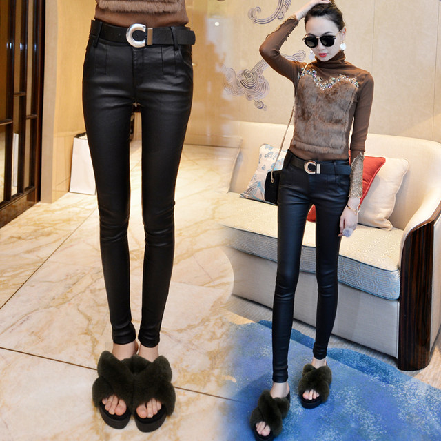 Matte leather pants female plus pants high waist high waist wearing ...