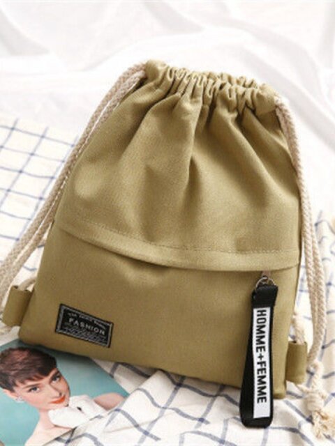 Beam Pocket Pulling Rope Backpack Women's Canvas Simple Student School ...