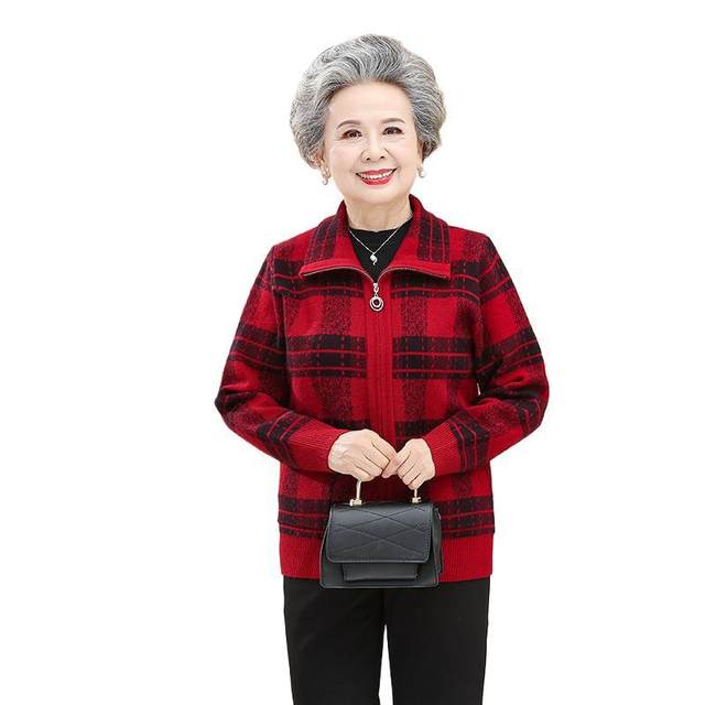Grandma autumn jacket middle -aged and elderly person knitted jacket ...