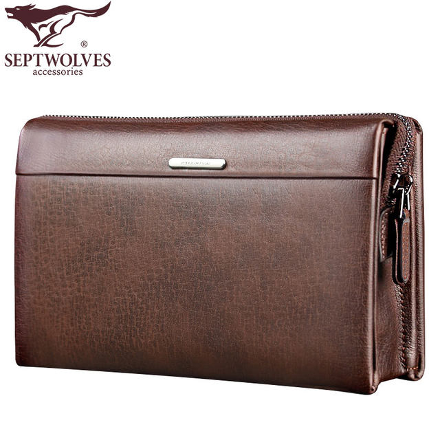 Septwolves Men's Bag Large Clutch Men's Genuine Leather Bag Soft Large ...