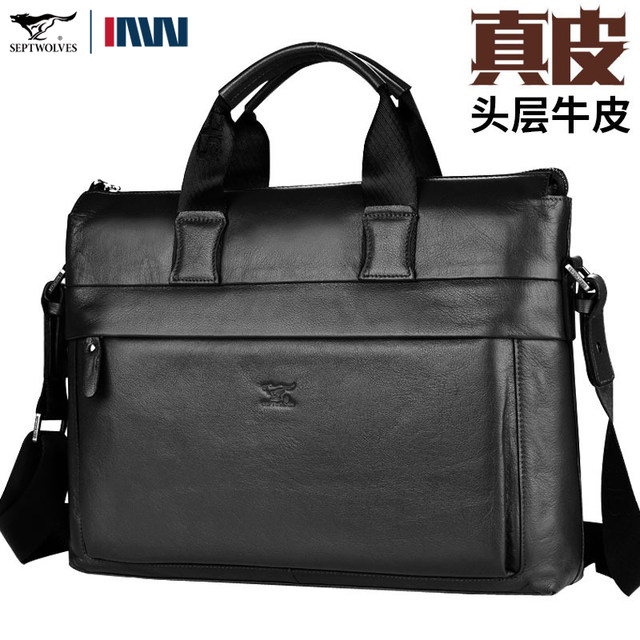 Septwolves Genuine Leather Men's Bag Business First Layer Cowhide ...