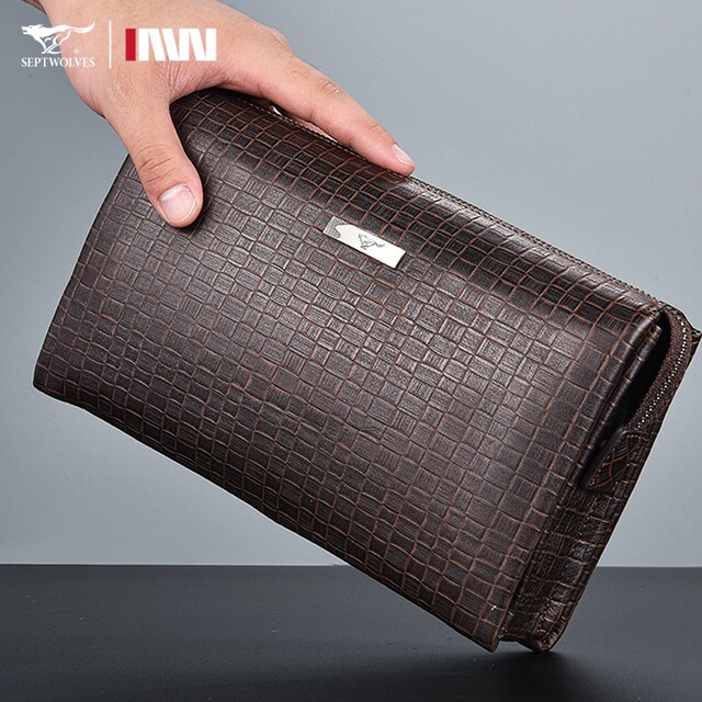 Septwolves Men's First Layer Cowhide Clutch Genuine Leather Business ...
