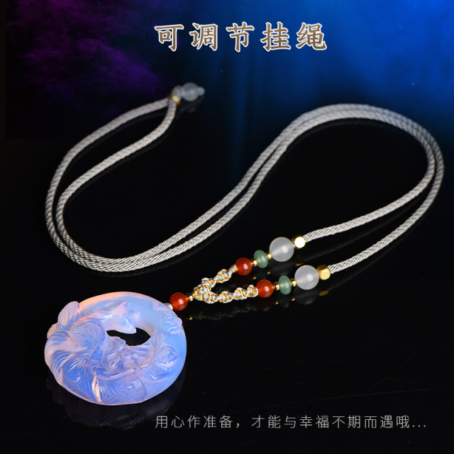Natural pink opal pendant jewelry nine-tailed fox necklace white fox ...