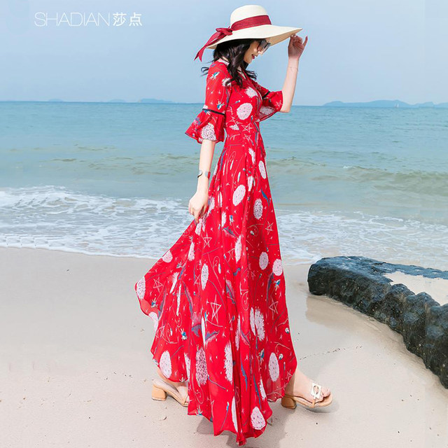 Large hem chiffon dress long 2024 new women's summer beach skirt skirt ...