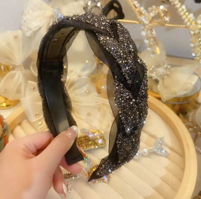 Non-slip rhinestone heavy industry wide-brimmed braided hair hoop for ...