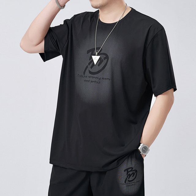 Weichen trendy brand plus size men's summer short-sleeved T-shirt fat man plus fat enlarged ...