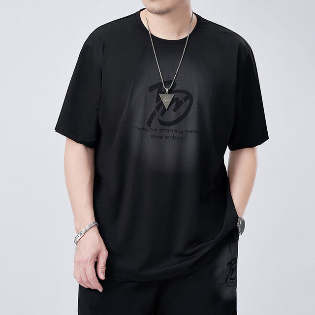 Weichen trendy brand plus size men's summer short-sleeved T-shirt fat man plus fat enlarged ...