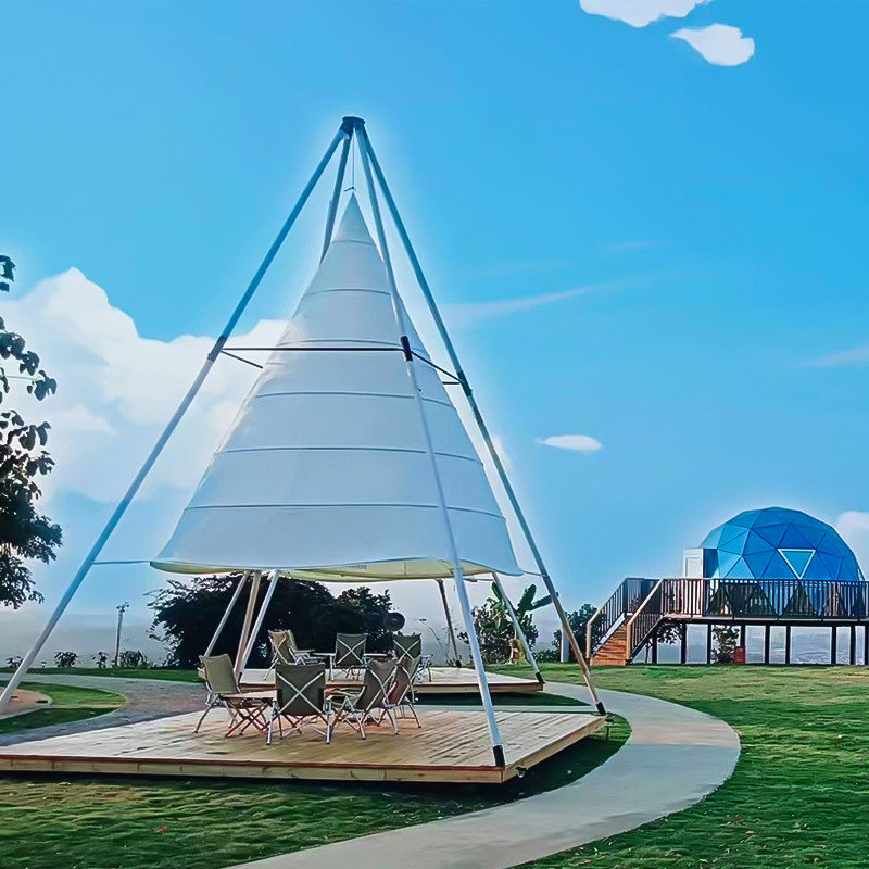 Tenda Cônica de Bambu Lanterna - Tenda Pirâmide para Camping 8+ Pessoas