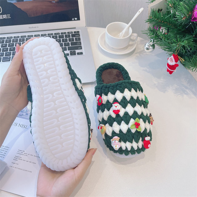 Handmade diy pure knitted Christmas hook slippers material package ...