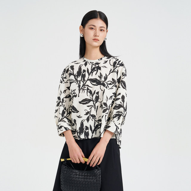 OTT Spring and Autumn New Shirt Cuff Short Box Round Neck Top Women's ...