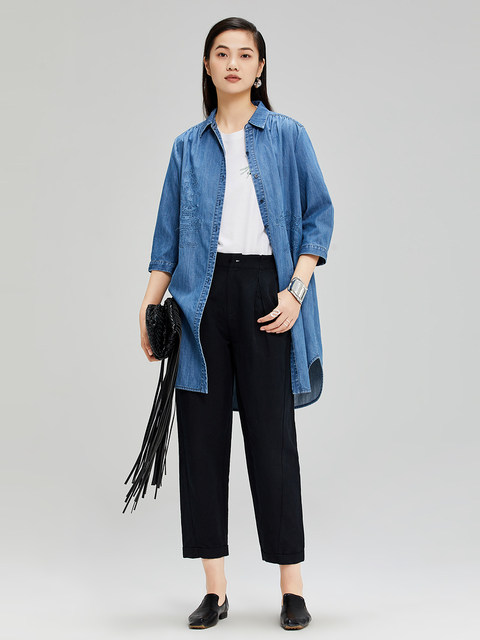 OTT summer cotton and linen denim clothes, five-quarter sleeve loose ...