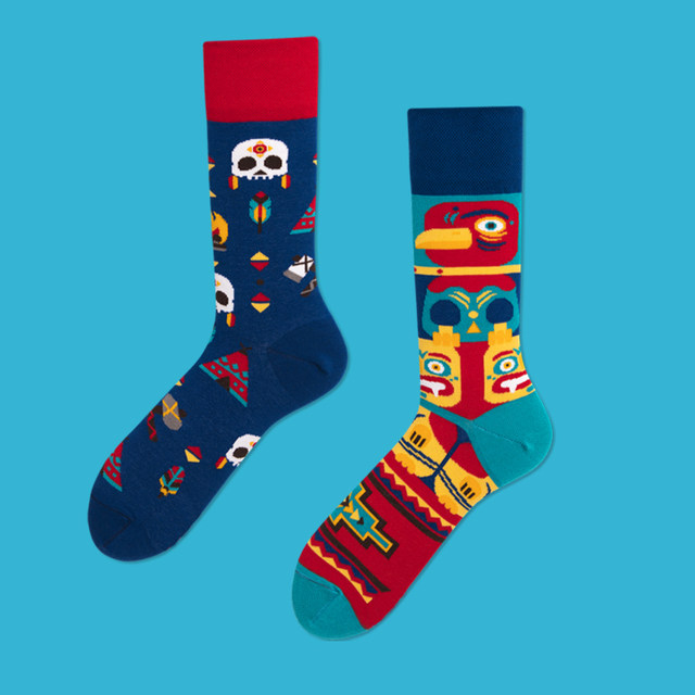 Buy 4 Get 1 retro asymmetric AB socks, cotton cotton cotton high tube ...