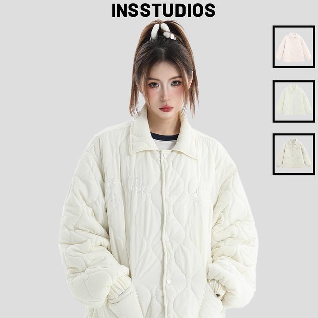 Insstudios national tide brand couple American embroidered logo wavy jacket cotton jacket loose ...