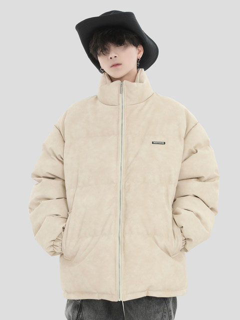 INSstudios national fashion brand couple American style small LOGO matte cotton coat loose bread ...