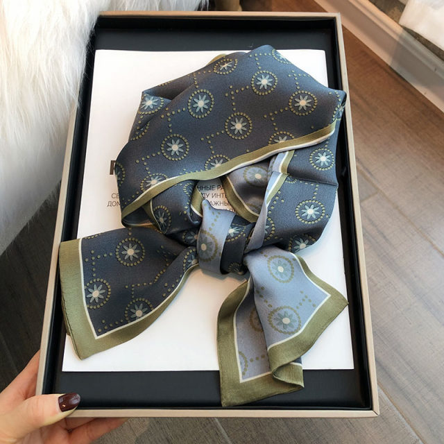 Double-sided two-color silk scarf, small strip, versatile 100% mulberry ...
