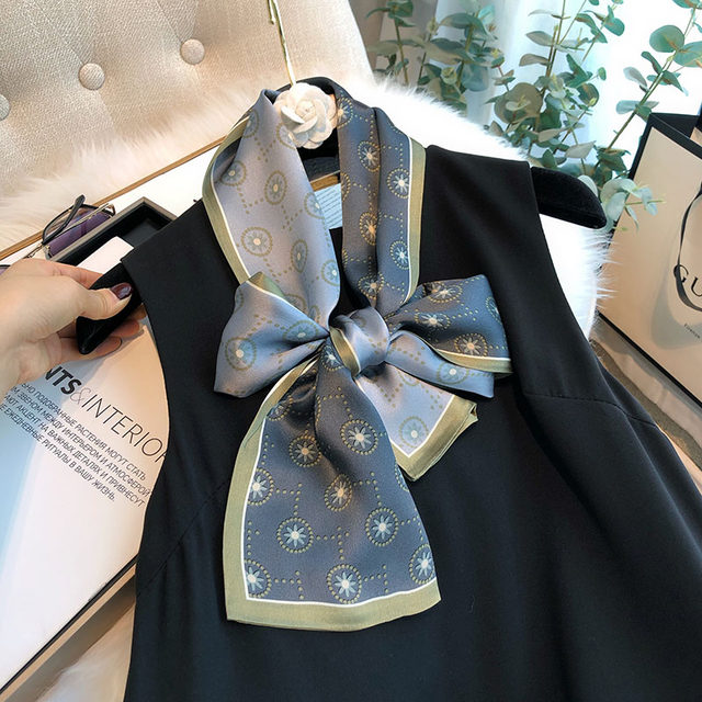 Double-sided two-color silk scarf, small strip, versatile 100% mulberry ...