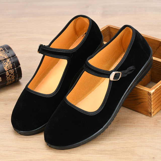 Old Beijing cloth shoes women's flat-bottomed slope heel muffin one ...