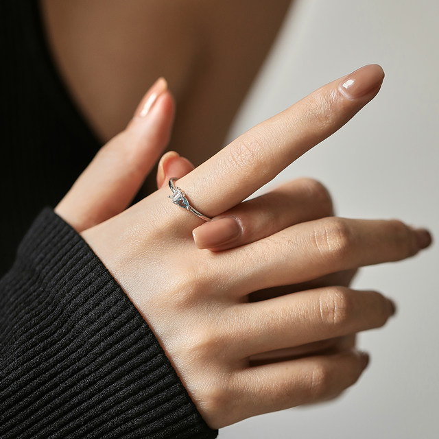MODIAN S925 sterling silver inlaid geometric zircon ring women's niche ...