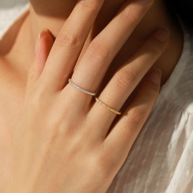 MODIAN S999 pure silver sparkling nail sand ring women's simple design starry sky stacking ring