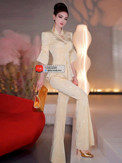 VJE design sense stands up and linked shirts dangling micro -flared ...