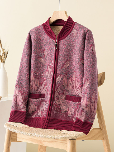 Grandma autumn and winter clothes plus velvet knitted jacket middle ...