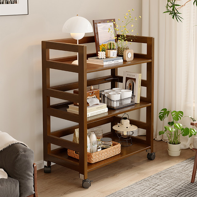 Fully solid wood movable coffee table sofa side storage rack floor ...