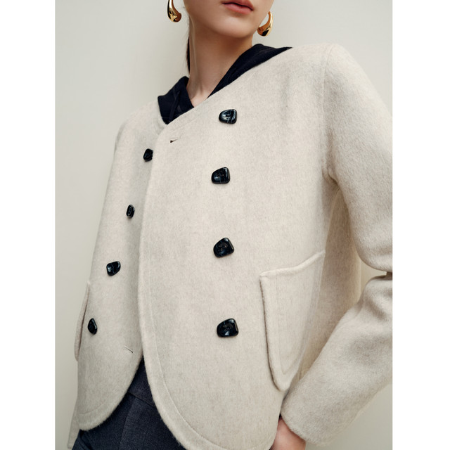 Enos Estee French style 81.4% sheep wool double-sided woolen short coat ...