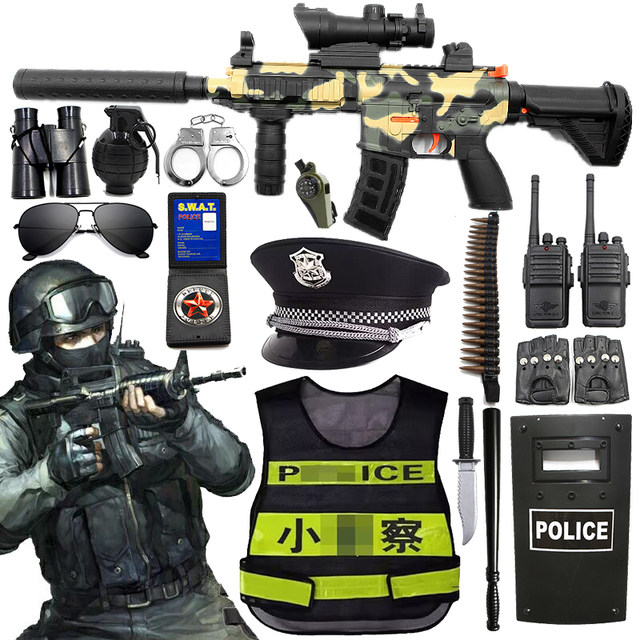 Children's police set toy set black cat Sheriff hat boy special forces ...
