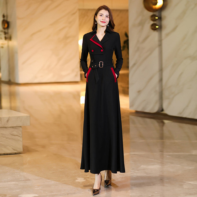 Autumn women's new black windbreaker dress suits high -end brand long ...