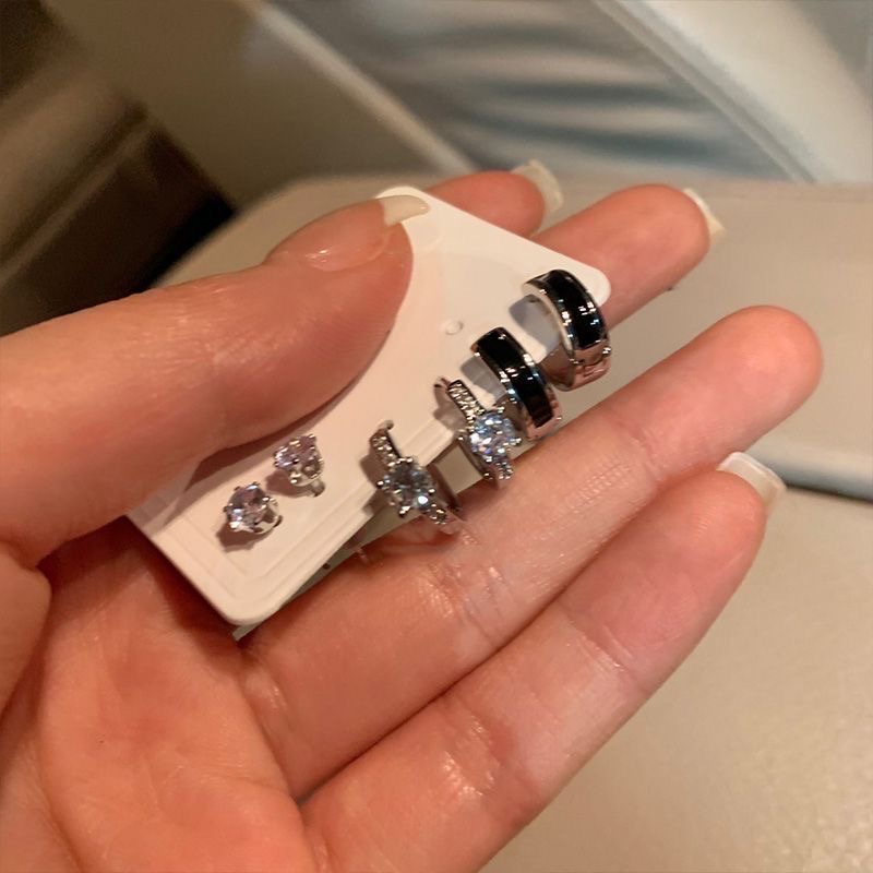 S925 silver needle earrings six-piece set for women's niche design high-end simple and versatile ...