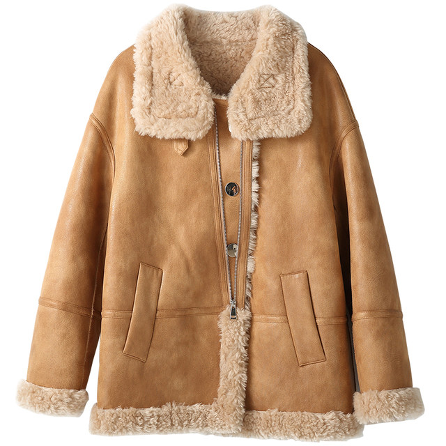 Reversible Motorcycle Lamb Wool Jacket Women's Fur Thickened Young ...