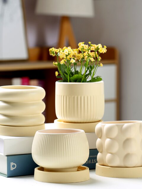 Ceramic succulent flower pot household green ivy exquisite white light ...